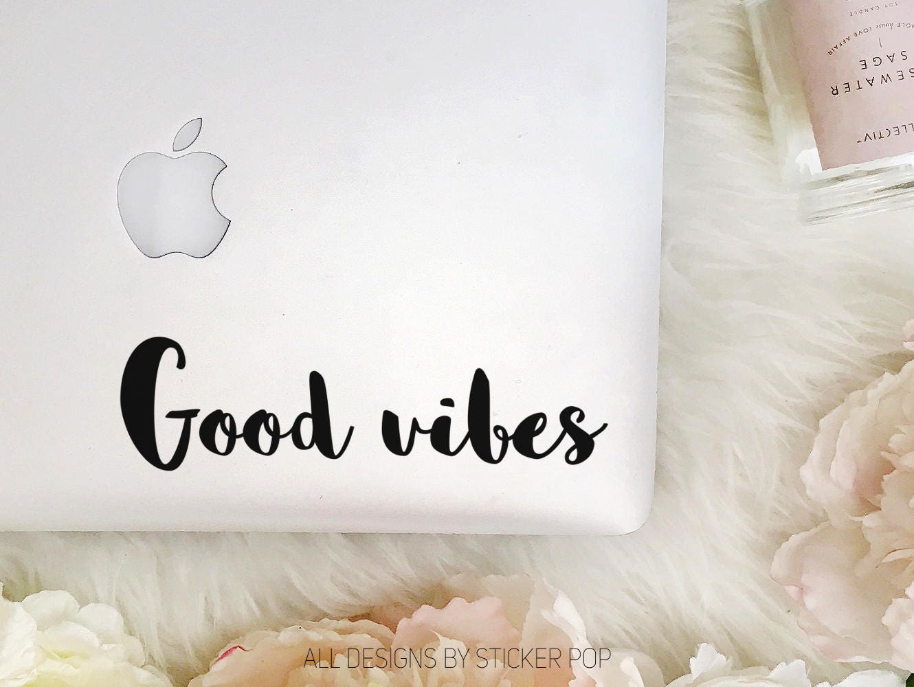 Good Vibes Cursive Quote Positive Vibes Laptop Sticker