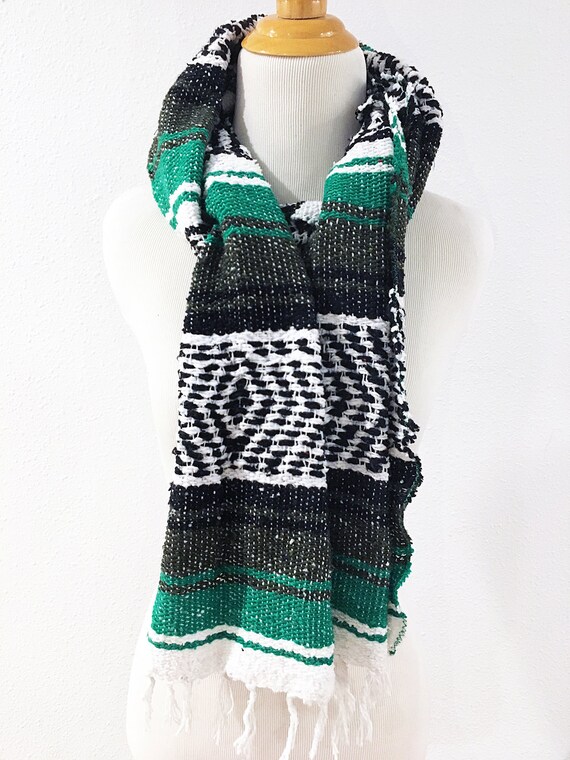 Mexican Serape Scarf Wrap Blanket Scarves Blue Black White