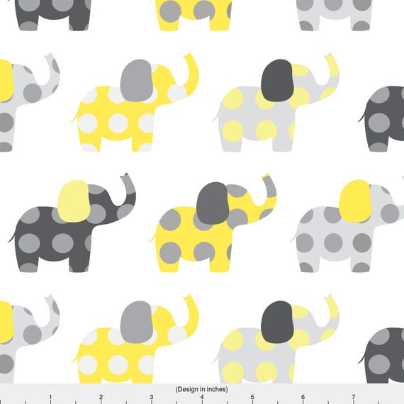 Yellow Gray Elephants Fabric Ellie's Elephant Friends