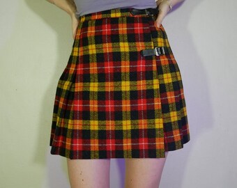 Yellow plaid skirt | Etsy