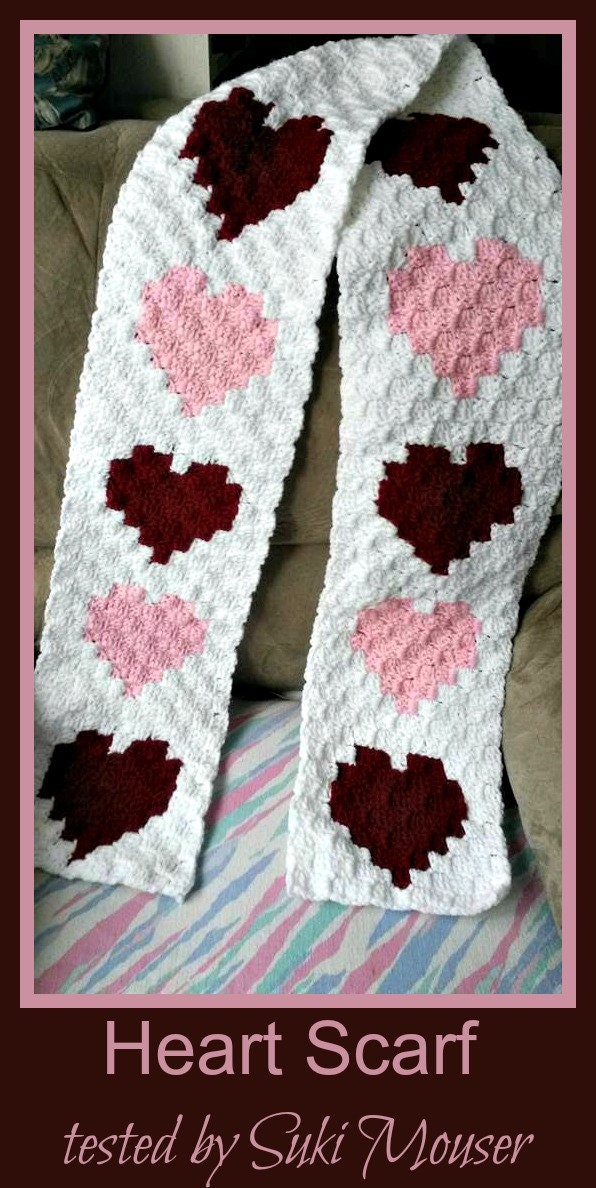 Hearts Scarf, C2C Graph, Crochet Pattern