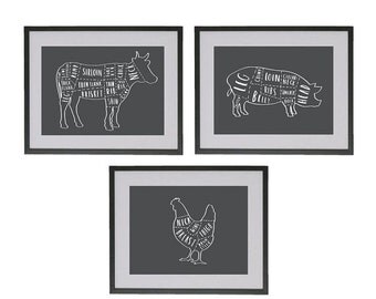 SALE Set of A4 Butchers prints butcher chart by OldEnglishCo