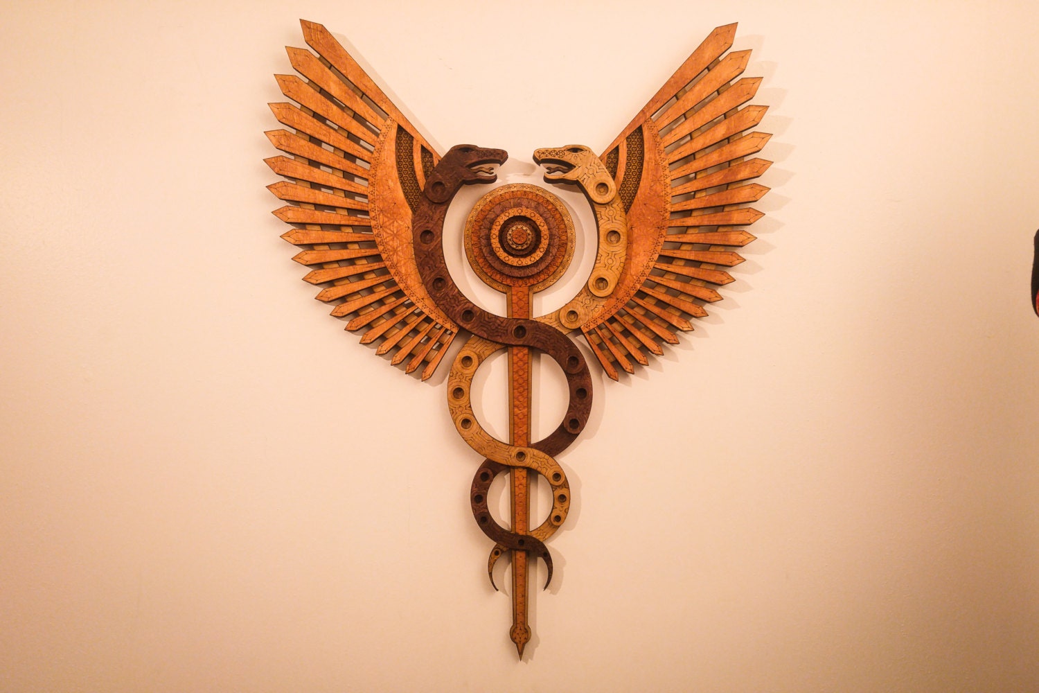 Caduceus Healing Staff Snakes Wings Hermes Multi Layer Laser