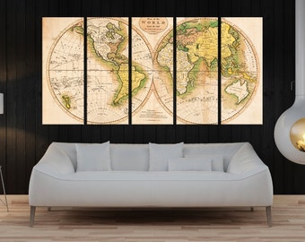 abstract wall art Old world Map wall art print Large world