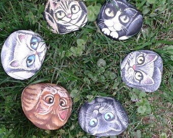 Painted rock cat | Etsy