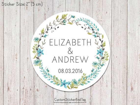 personalized wedding stickers watercolor leafy border in