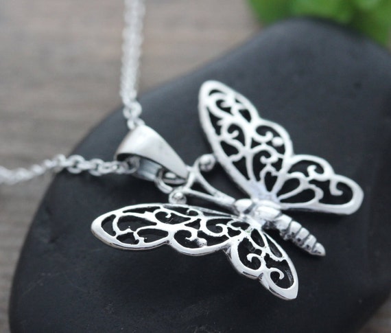 Sterling silver Butterfly Necklace Silver by LifeOfSilver on Etsy