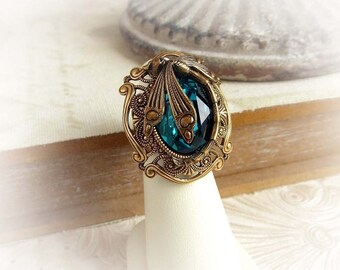 Red crystal ring gothic ring medieval victorian ring red stone