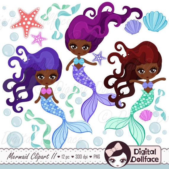 African American Mermaid / Black Girl Art Clip Art / African