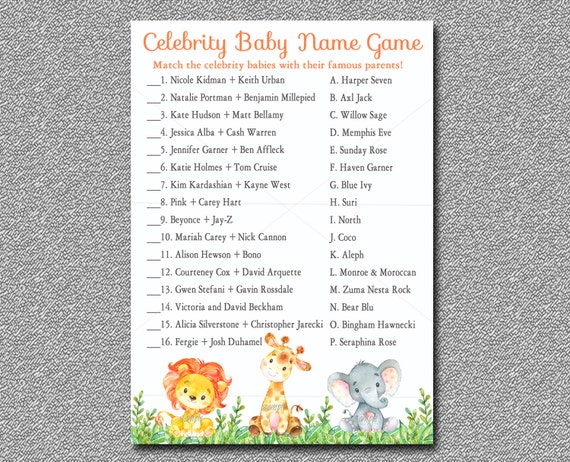 Safari Baby Shower Game Celebrity Baby Name game Printable