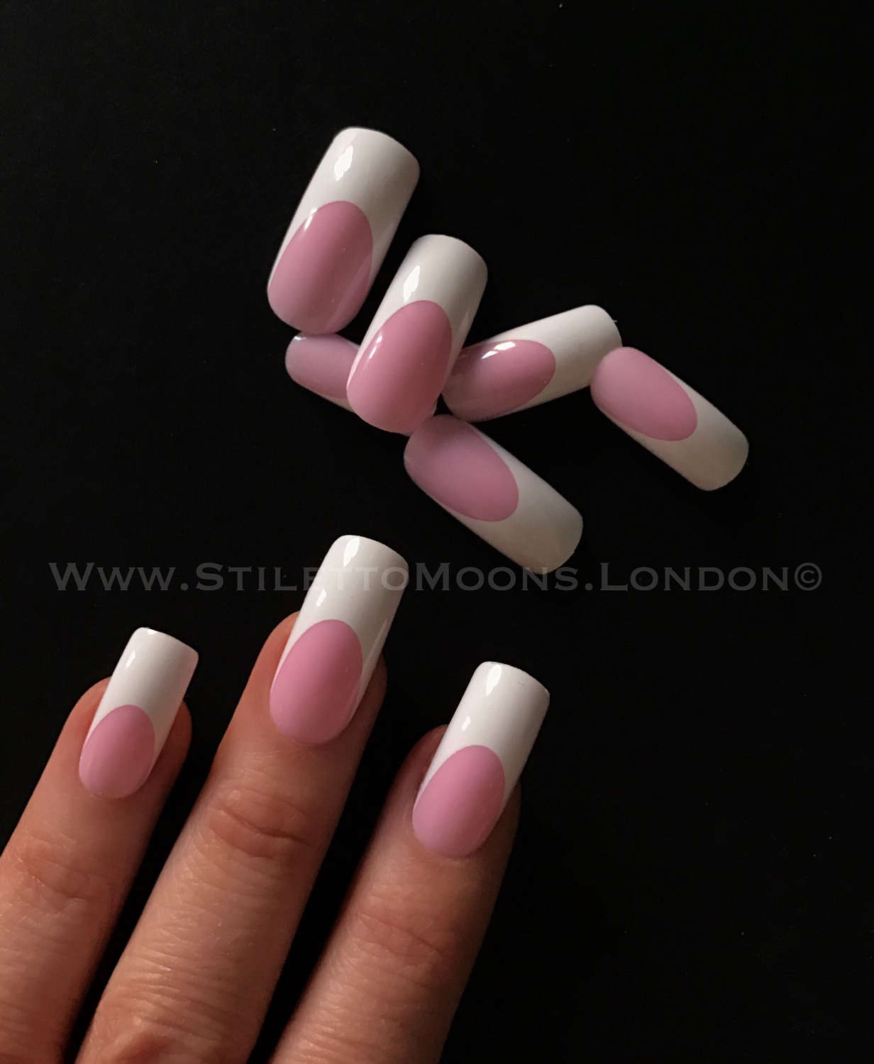 Shiny Pink French Manicure Long Curve False Nails 24 Pieces