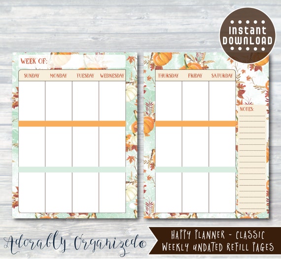 HAPPY PLANNER PRINTABLE Weekly Planner Refills / Inserts 7 x