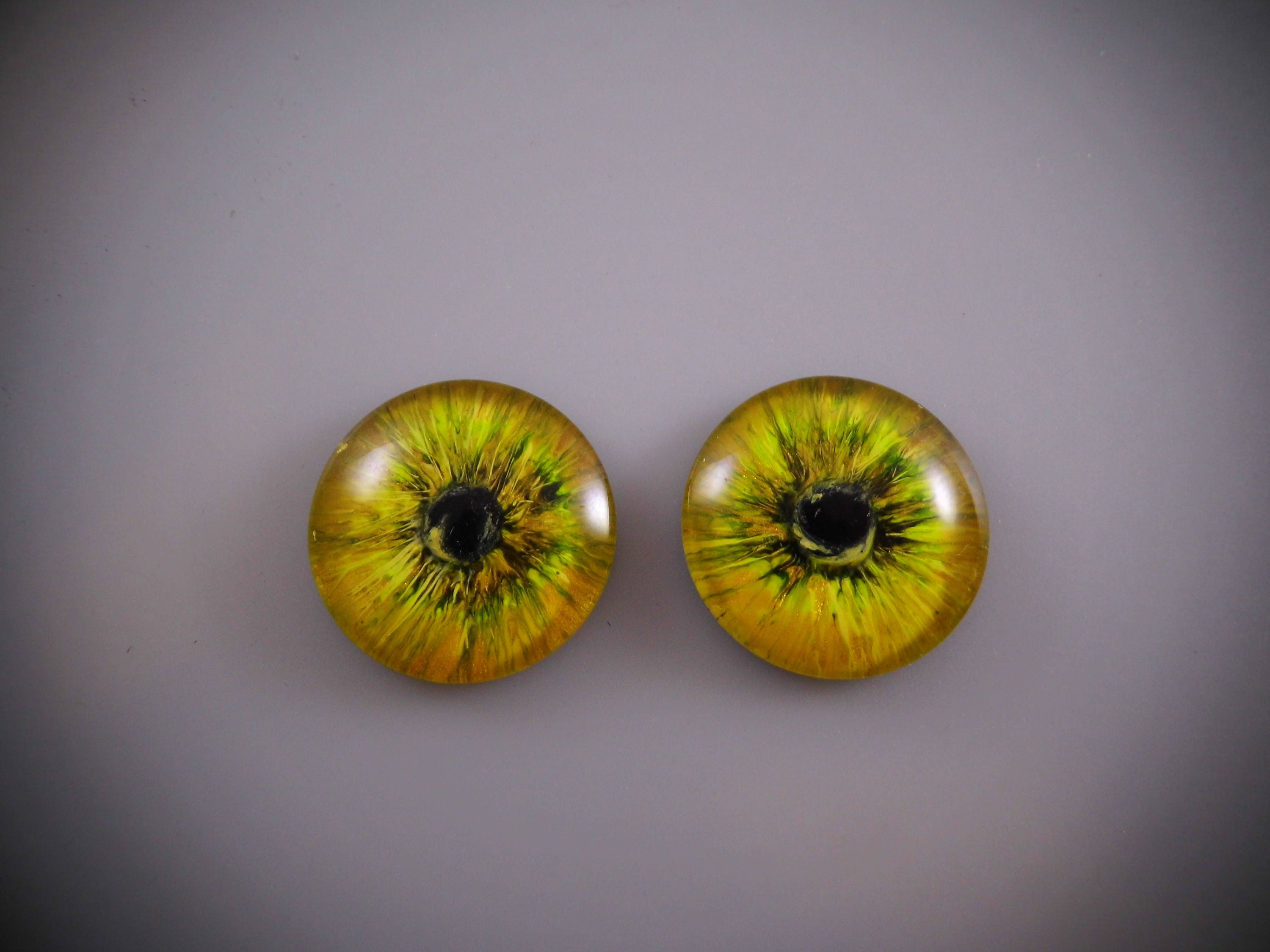 Yellow, Dragon eye, Hand Painted, Round, Glass Eye Cabochon 25mm Pair ...