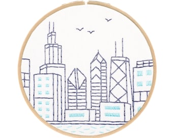 Skyline embroidery | Etsy