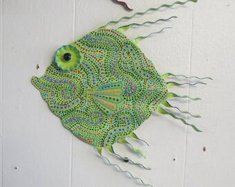 Fun Whimsy Metal Painted Fish wall or by GlancesBackVintage