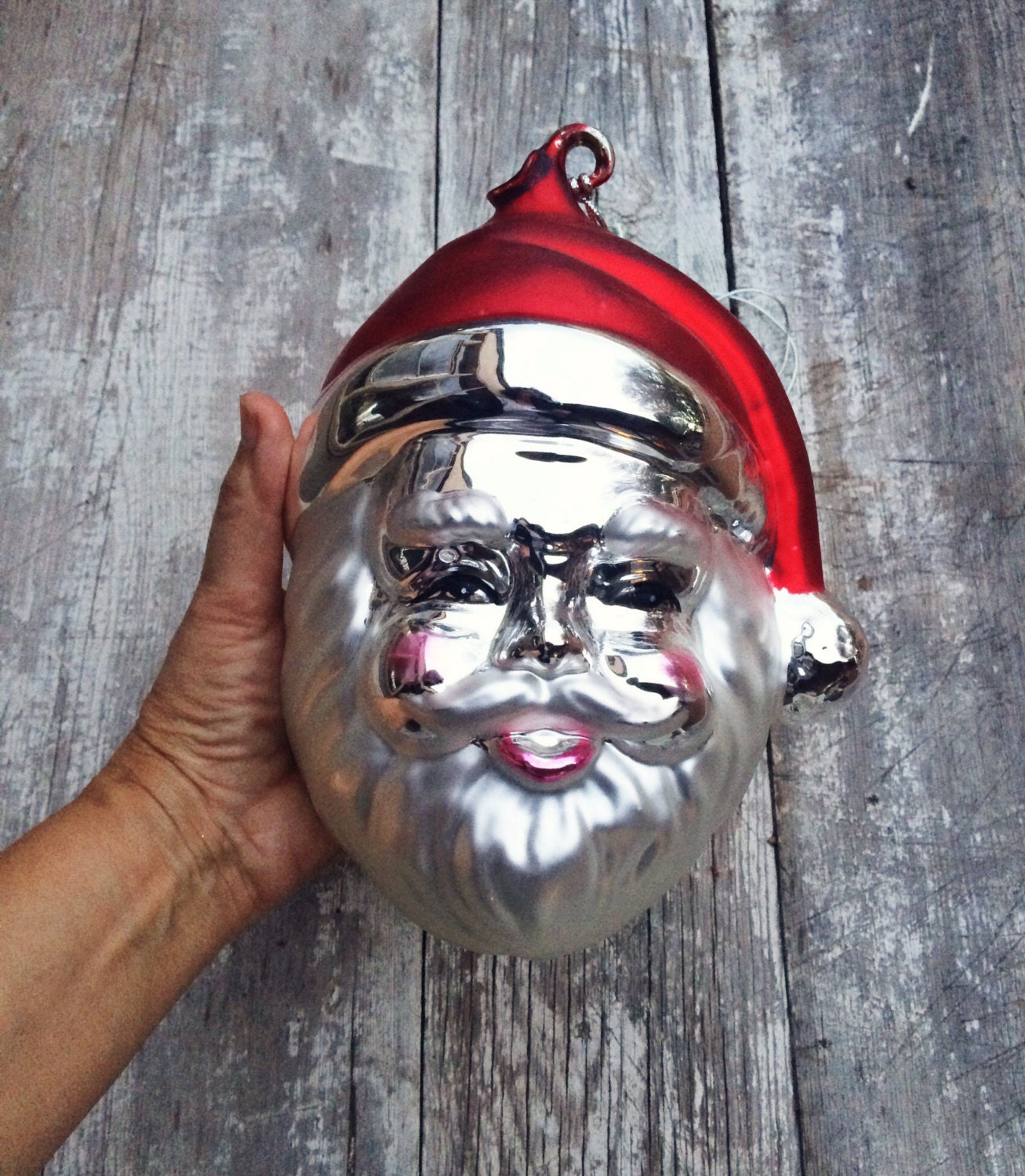 Large Dept 56 Santa ornament vintage Christmas glass ornaments Santa ...