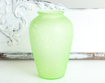 Vintage green depression glass vases – Etsy