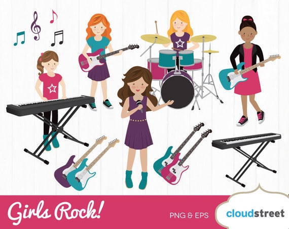 BUY 2 GET 1 FREE Girls Rock band clipart / rock band clip art