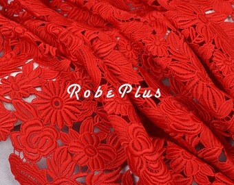 Red lace fabric | Etsy