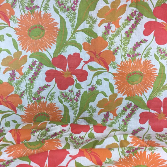 Items similar to Large Print floral Fabric, Retro Sewing and Home Decor ...