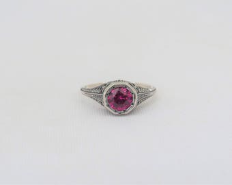 Vintage Sterling Silver Ruby Filigree Ring Size 7