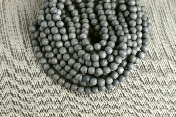 8mm Dark Gray Grey Round Wood Beads Dyed and Waxed 15