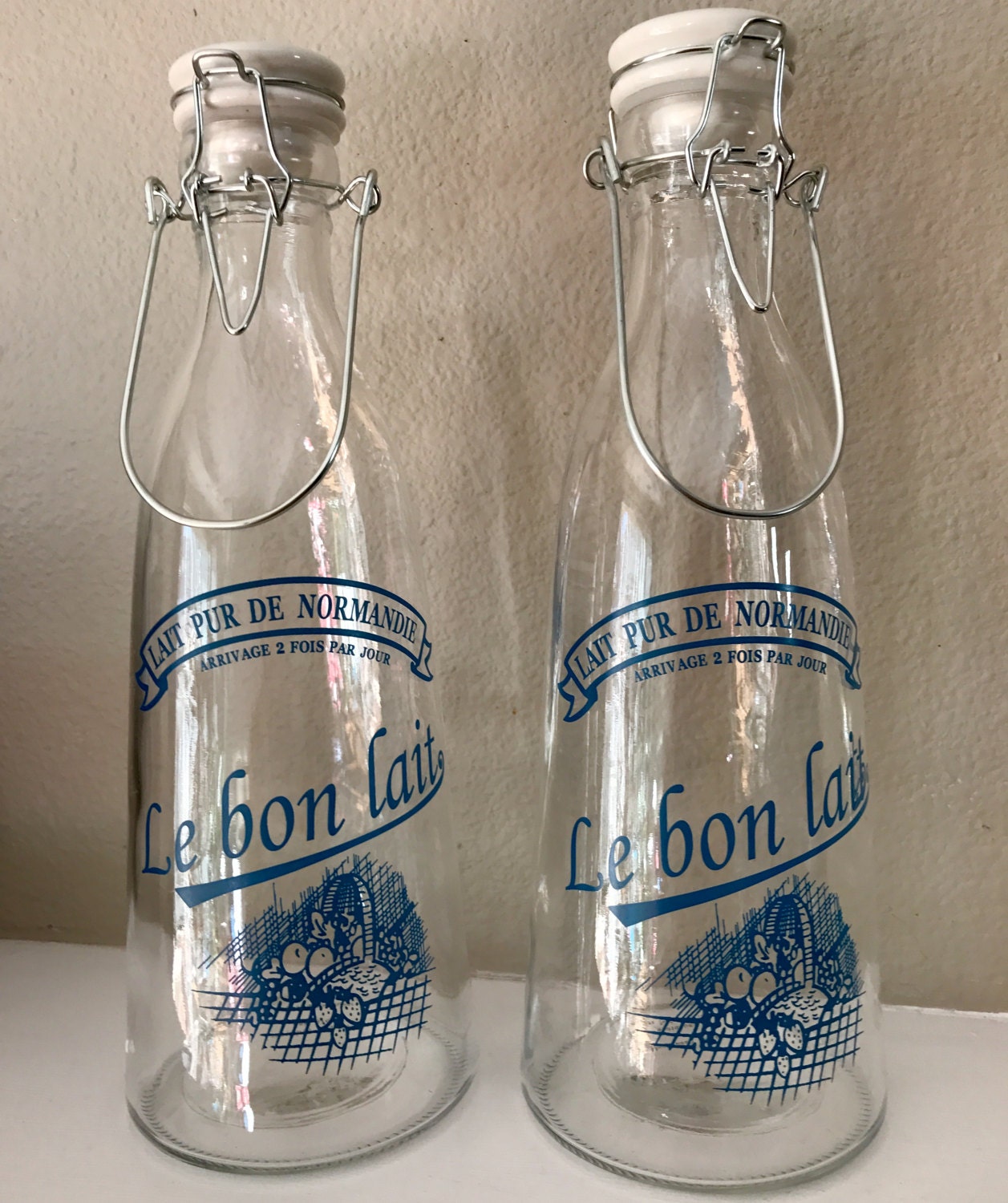 French Milk Bottle Le Bon Lait Vintage Farm Milk Cow