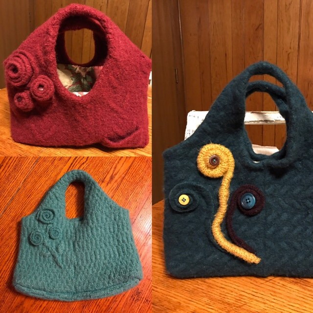 Handmade upcycled wool sweater mittens and by RoundRobinRestyle