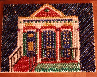 Mardi gras bead art | Etsy