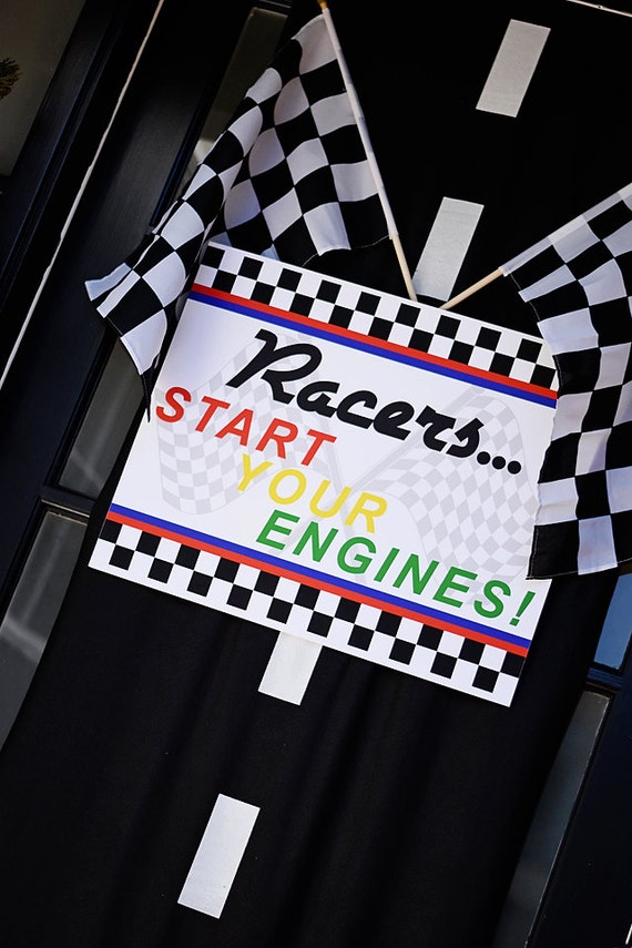 Race Car Party - Racers, Start Your Engines! 8.5" x 11" Welcome Door ...