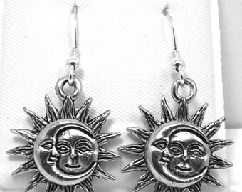 Pewter Sun Moon Face Lunar Solar Celestial Pagan Pendant 21E
