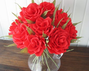 Red paper roses | Etsy