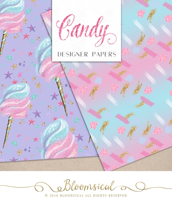 Candy Digital Papers Sweet treats Cupcakes Bunny Confetti