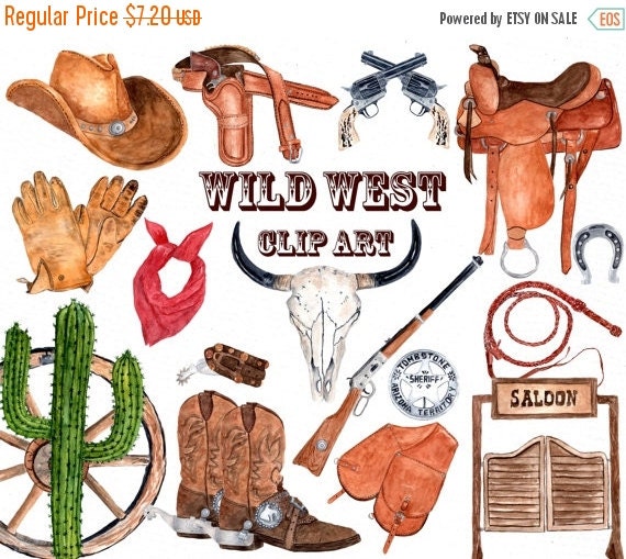 ON SALE40% Watercolor Western Clipart: COWBOY by LeCoqDesign
