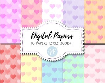 Rainbow heart digital paper Hearts pattern backgrounds