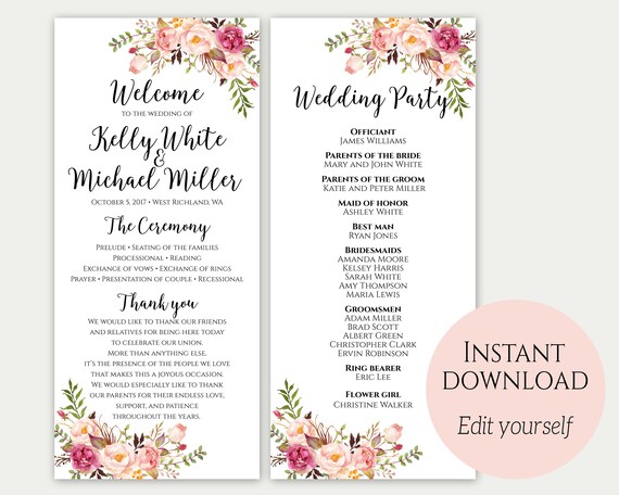 Wedding Program Ceremony Program Wedding Program Template
