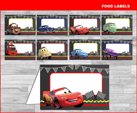 Cars food labels Instant download Cars Chalkboard food tent