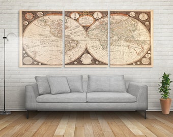 3 panel world map | Etsy