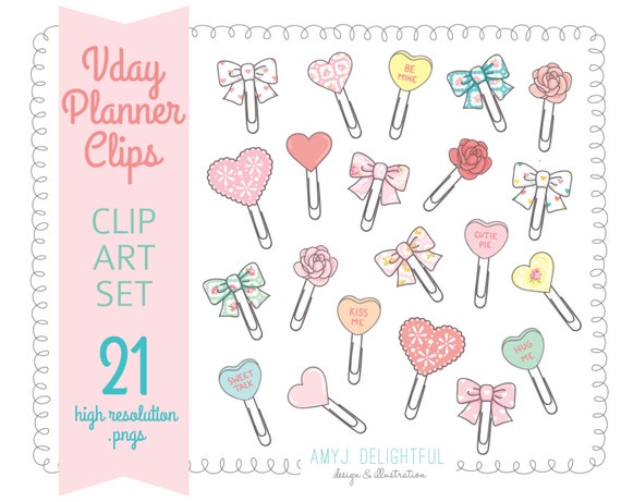 Valentines PLANNER CLIPS Clip Art Set for personal and
