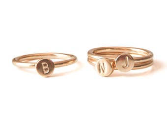 tiny initial ring stacking initial ring small gold initial