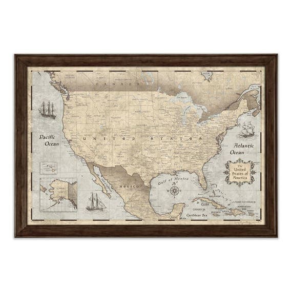 Rustic Vintage Map Poster USA Map