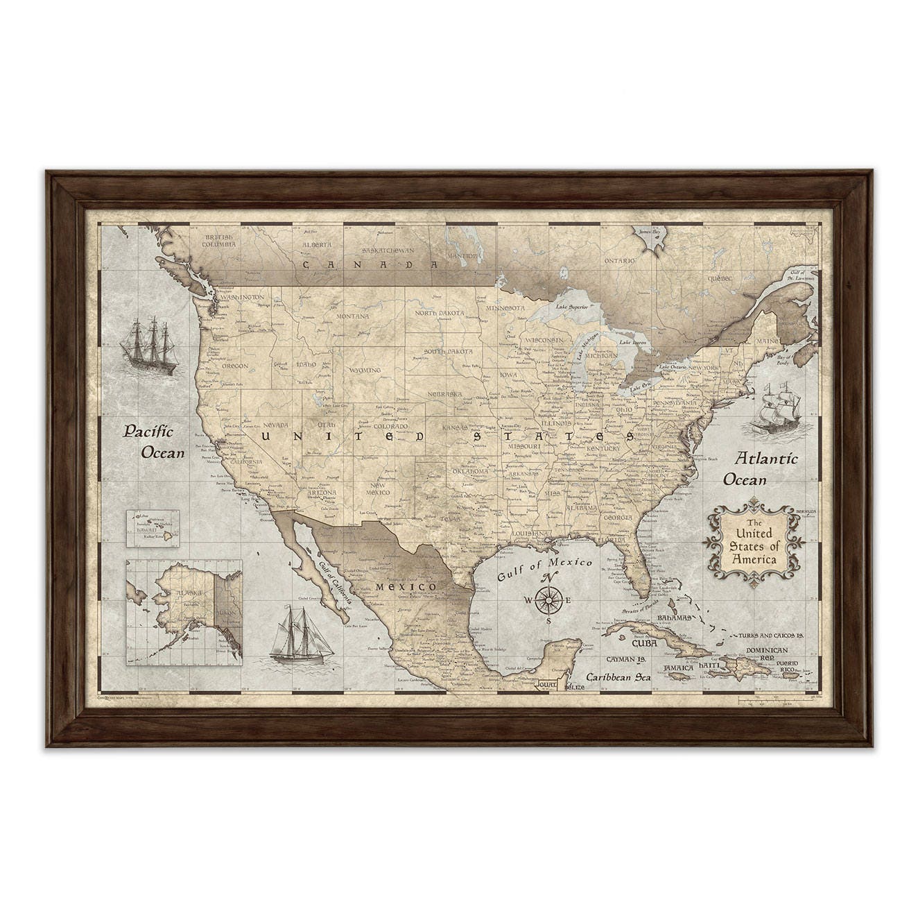 Rustic Vintage Map Poster USA Map