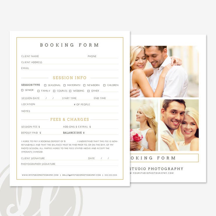 Client Booking Form Photography Booking Form Template