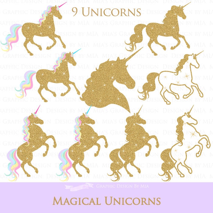 Magical Unicorns / Gold Glitter Unicorns / Einhorn / Unicorn