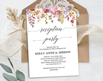 Wedding Reception Invitation Printable Reception Party Card