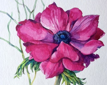 Watercolor anemone | Etsy