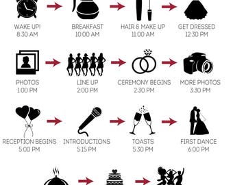 Wedding Party Schedule Timeline with Icons Customized and