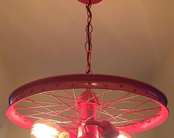 Hanging Industrial Ceiling Light Made From Repurposed Bike