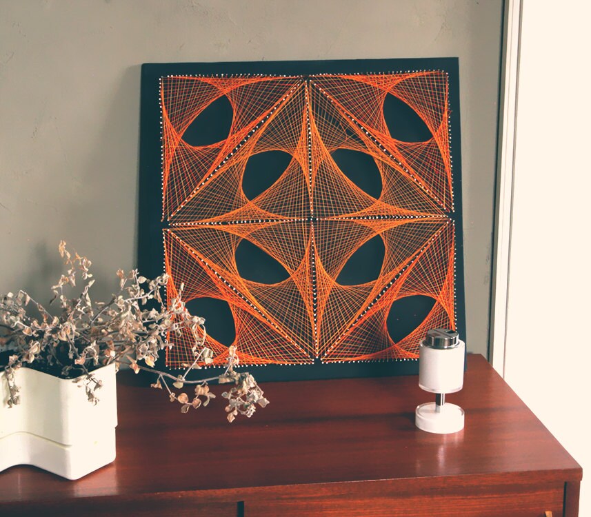 Square string art board geometric pattern star atom mural