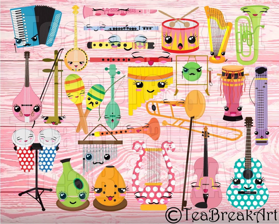 Kawaii Musical Instruments ClipArt Digital Clip Art Graphics